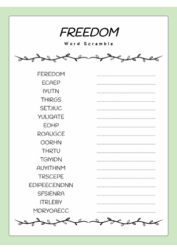 Freedom word scramble puzzle worksheet Activity | Teaching Resources