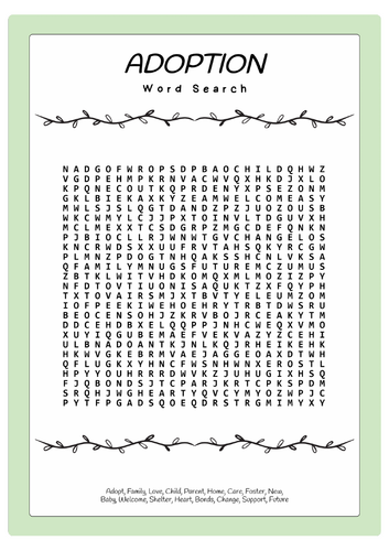 Adoption word search puzzle worksheet Activity | Teaching Resources