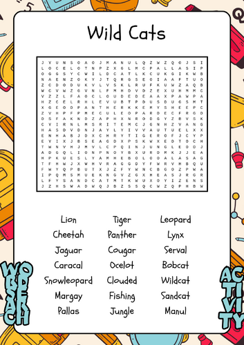 Wild Cats - No Prep Printable Word Search Puzzle Activity | Teaching ...
