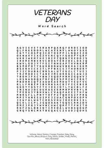 Veterans Day word search puzzle worksheet Activity | Teaching Resources