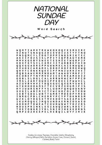 National Sundae Day word search puzzle worksheet Activity | Teaching ...
