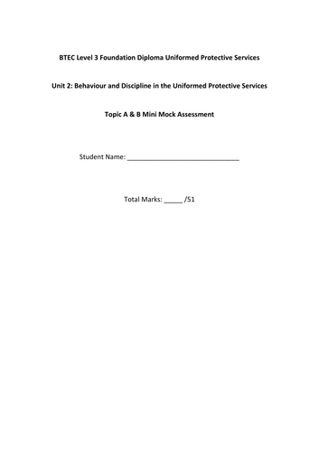 Unit 2: Behaviour & Discipline Topic A & B Mini Mock Assessment & Marking Scheme | Teaching ...