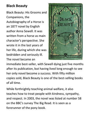 Black Beauty Handout | Teaching Resources