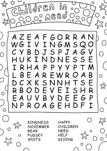 Children in Need Wordsearch | Teaching Resources
