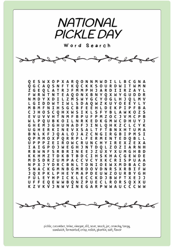 National Pickle Day word search puzzle worksheet Activity | Teaching ...