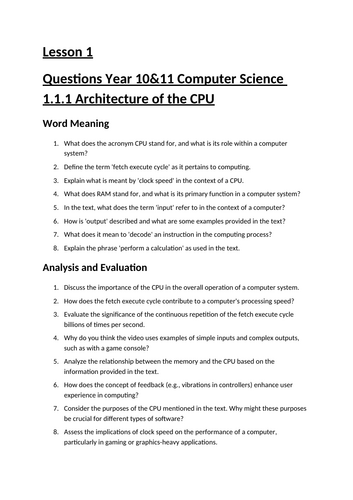 OCRJ277 CompSci 1.1 – Systems architecture L1 | Teaching Resources