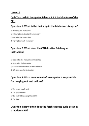 OCRJ277 CompSci 1.1 – Systems architecture L1 | Teaching Resources