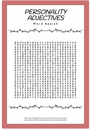 Personality adjectives word search puzzle worksheet Activity | Teaching ...