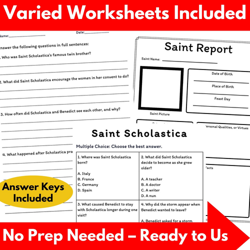 Catholic Saints - Saint Scholastica - Reading Comprehension and ...