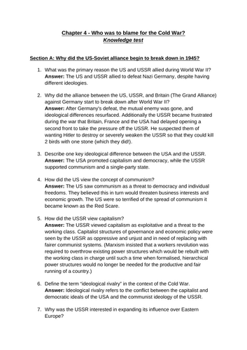 ORIGINS OF THE COLD WAR KNOWLEDGE TEST - GCSE/ IGCSE (CIE PAPER 1 - KQ4 ...