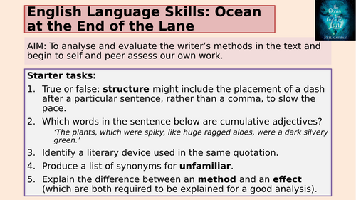 Language Paper 1 Skills: Ocean At the End of the Lane | Teaching Resources