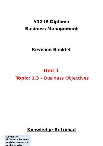 Y12 IB Business Management: Unit 1 - 1.3 Revision Booklet | Teaching ...