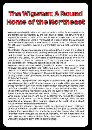 "Native Americans: Homes and Dwellings | Comprehension Passages ...
