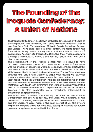 The Iroquois Confederacy: Reading Comprehension Passages | Teaching ...