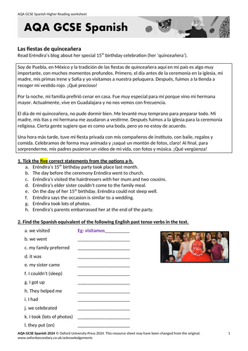 NEW AQA GCSE 5.1H Un año más | Teaching Resources