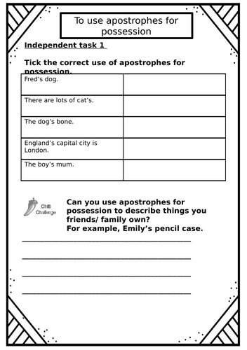 To use apostrophes for possession | Teaching Resources
