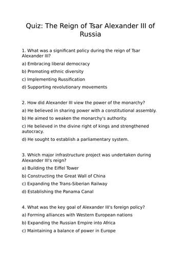 Russia 1881-1905: Road to Revolution A Level | Teaching Resources