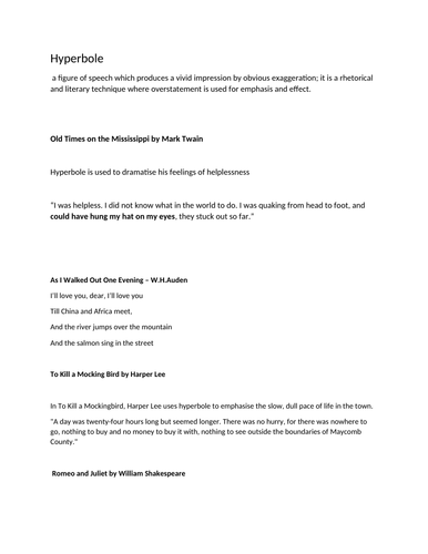 GCSE ENGLISH LITERATURE - hyperbole in Unseen Poetry | Teaching Resources