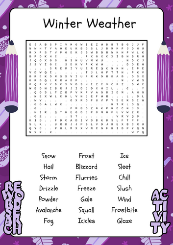 Winter Weather - Reverse Word Search No Prep Printable Activity ...