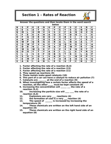 National 5 Chemistry Unit 1 Section 1 Rates of Reaction Wordsearch ...