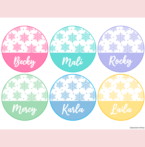 Editable Winter Student Name Tags, Printable Pastel Snowflakes Name ...
