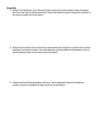 The Pearl Critical Thinking Group Discussion Activity (after novel ...
