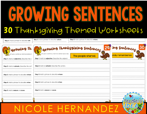 Building Sentences - Thanksgiving Themed Growing Sentences | Teaching ...