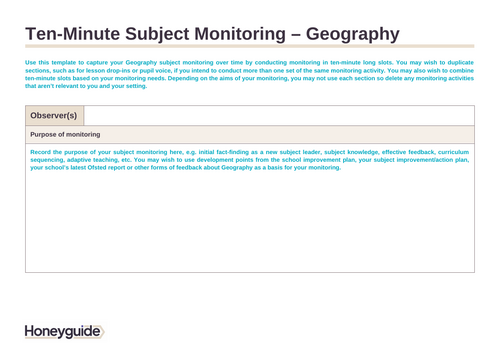Geography - Subject Leader Monitoring | Teaching Resources