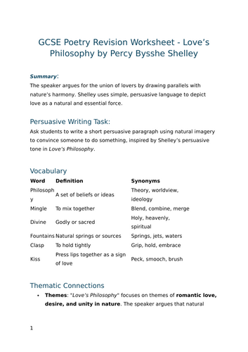 Love’s Philosophy by Percy Bysshe Shelley - GCSE Poetry Revision ...
