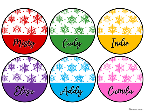 Editable Winter Student Name Tags, Printable Bright Snowflakes Name ...