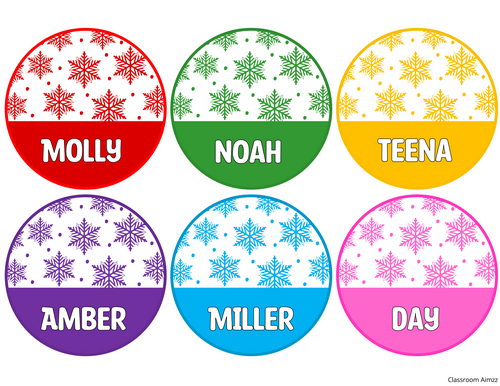 Editable Winter Student Name Tags, Printable Bright Snowflakes Name ...