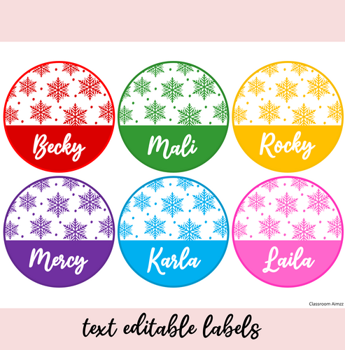 Editable Winter Student Name Tags, Printable Bright Snowflakes Name ...