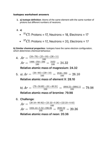 Edexcel iGCSE Chemistry Isotopes worksheet | Teaching Resources
