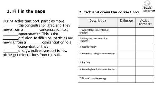 GCSE Active Transport Worksheets and Answers | Teaching Resources