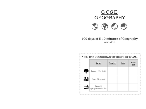 100 Days Geography Revision countdown | Teaching Resources