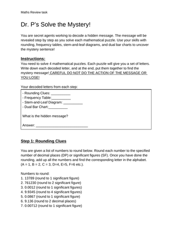 KS3 Maths review Solve the mystery | Teaching Resources