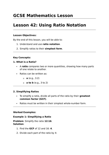 Ratio Notation - GCSE Maths Lesson | Teaching Resources