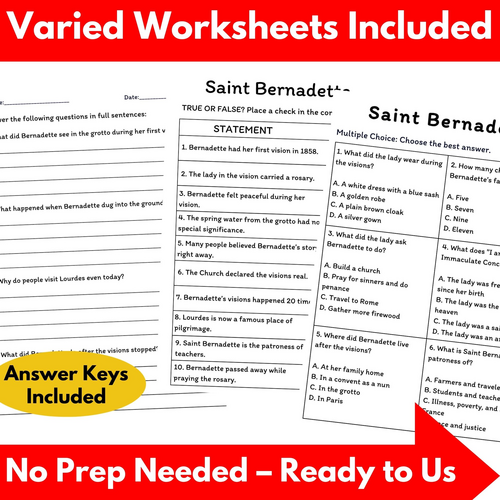 Saint Bernadette and Our Lady of Lourdes - Reading Comprehension and ...