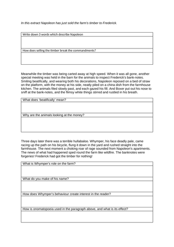 English Literature GCSE / KS3 Animal Farm Chapter 8 Napoleon sells the ...