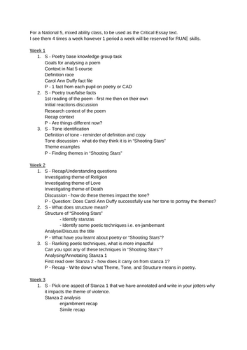 N5 Critical Essay "Shooting Stars" CAD | Teaching Resources
