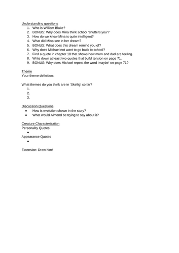 S2 Skellig Prose Novel Study | Teaching Resources