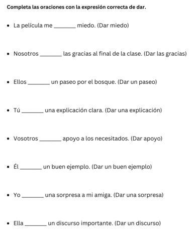 Sentences with dar verbs in spanish - dar conjugation spanish ...