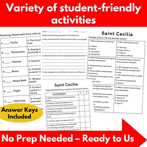 Catholic Saints - Saint Cecilia Reading Comprehension, Worksheets ...