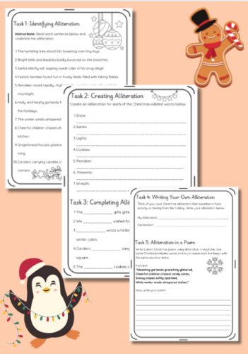 Christmas Alliteration Figurative Language English Workbook | Teaching ...
