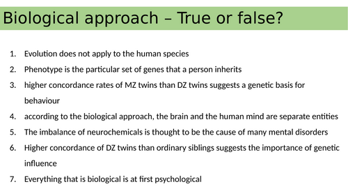 A Level Psychology - Biological approach | Teaching Resources