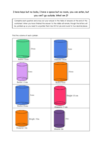 Fun Math Codebreaker | Volume of Cylinders | Teaching Resources