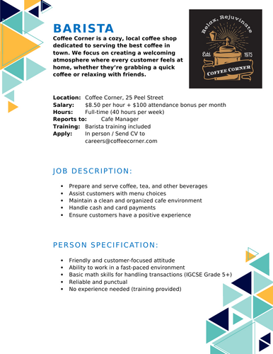IGCSE / GCSE Business Studies HR Recruitment Job Activity | Teaching ...