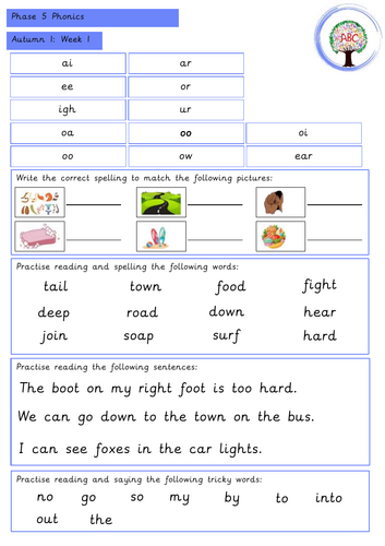 Early Reading & Phonics Homework/ Support Sheet- Autumn 1 (Year 1 ...