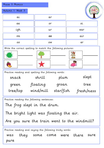 Early Reading & Phonics Homework/ Support Sheet- Autumn 1 (Year 1 ...