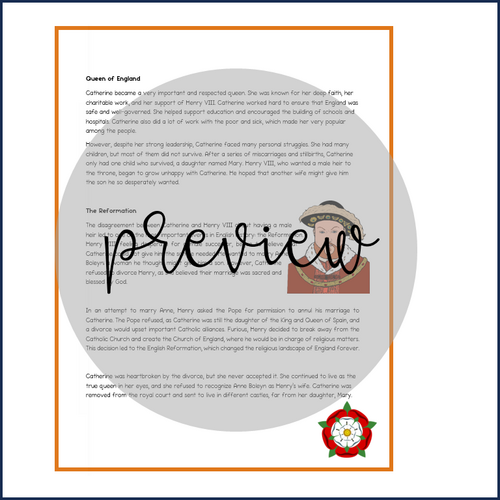 Tudor History Explore Catherine of Aragon's Life: Reading Comprehension ...